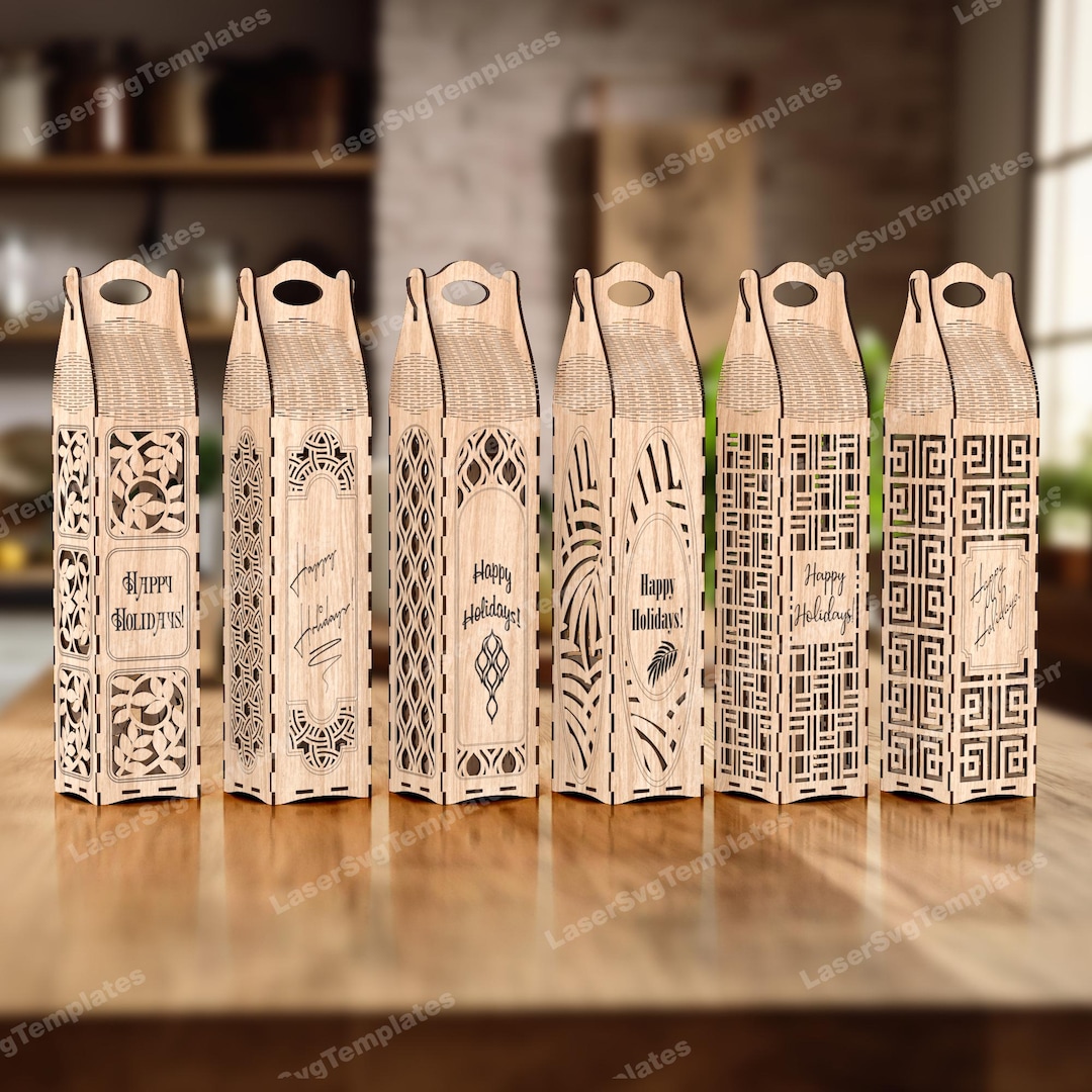 Laser Cut Wine Bottle Gift Box 6 Bundle Svg File Glowforge Bottle Gift ...
