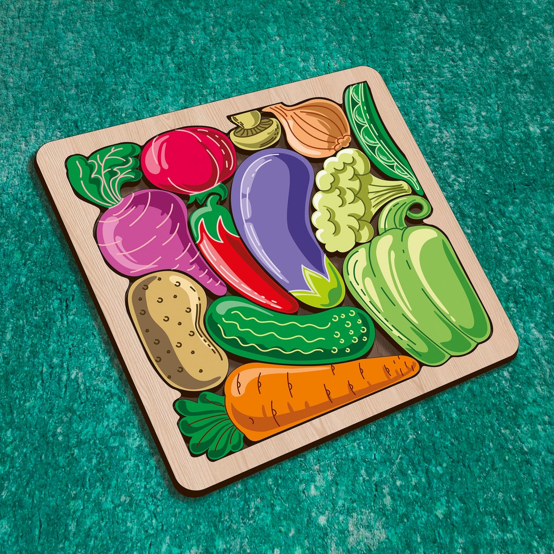 Wooden Puzzle Vegetables Laser Cut Svg File Glowforge Kids Montessori ...