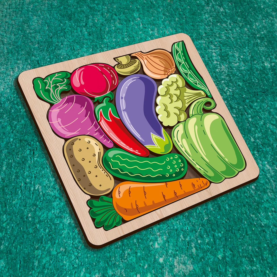 Wooden Puzzle Vegetables Laser Cut Svg File Glowforge Kids Montessori ...
