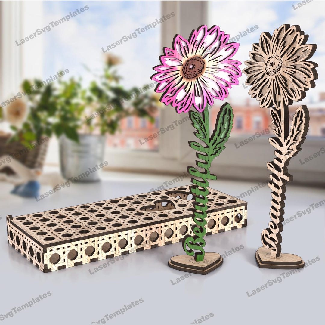 Laser Cut Stand Flowers With Box Svg Cutting File Glowforge Custom ...