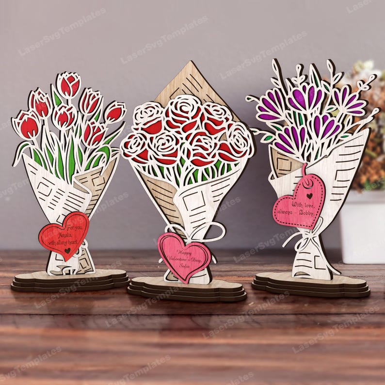 Standing Bouquet Flowers 3 Bundle Laser Cut Svg File Glowforge ...