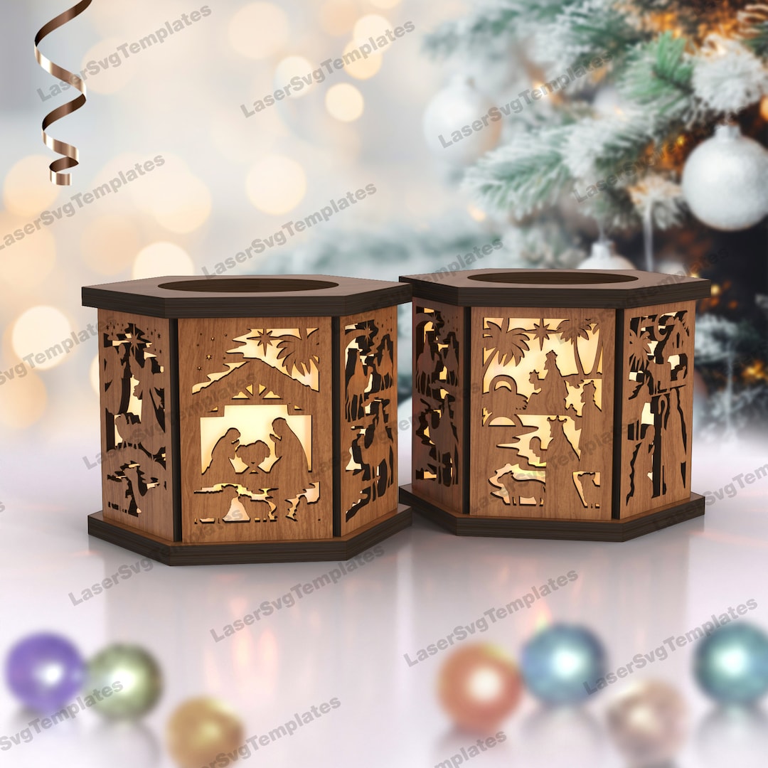 Wooden Nativity Scene Candle Holder Svg Laser Cut File Glowforge ...