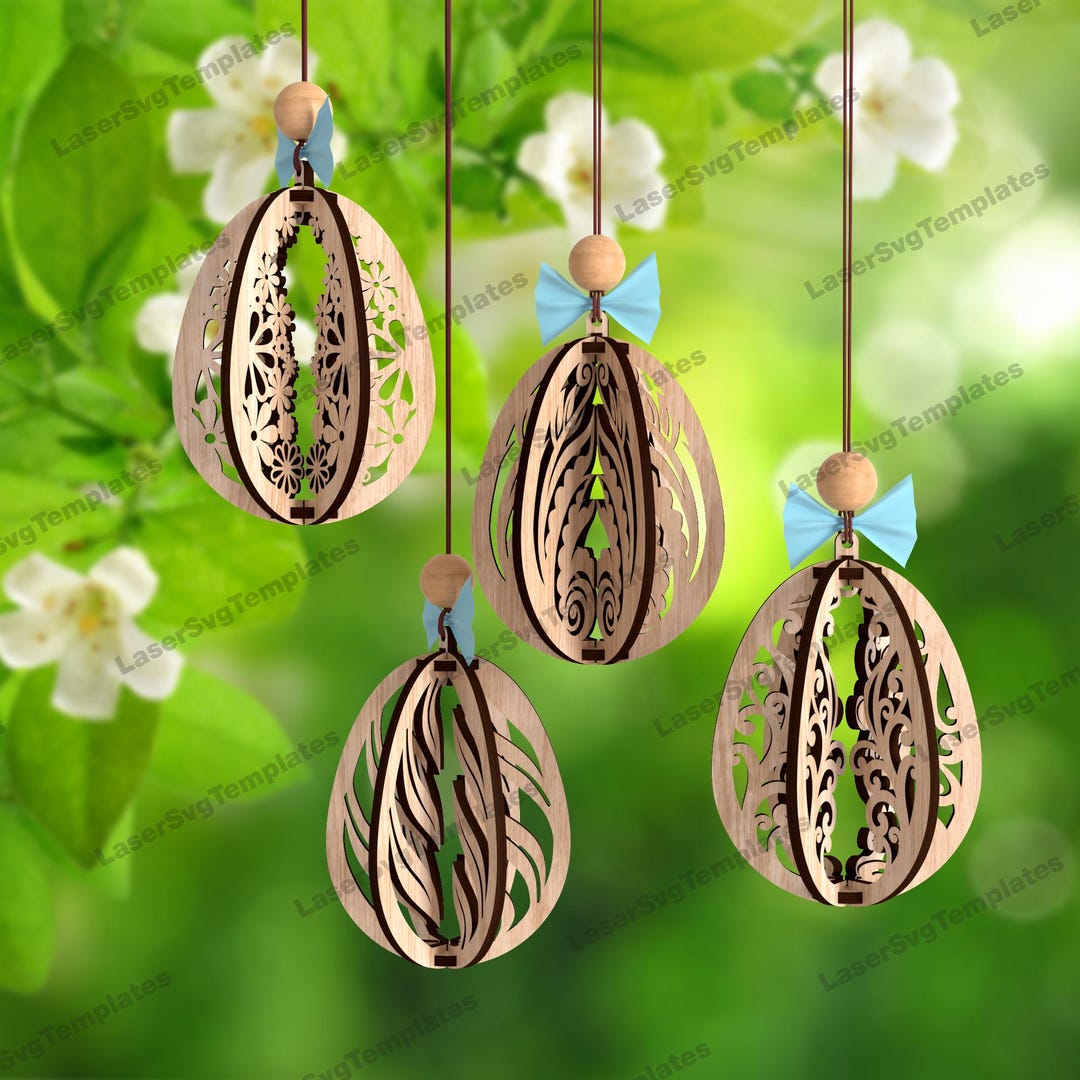 3D Easter Egg Ornaments Laser Cut Svg File Glowforge Easter Ornaments ...