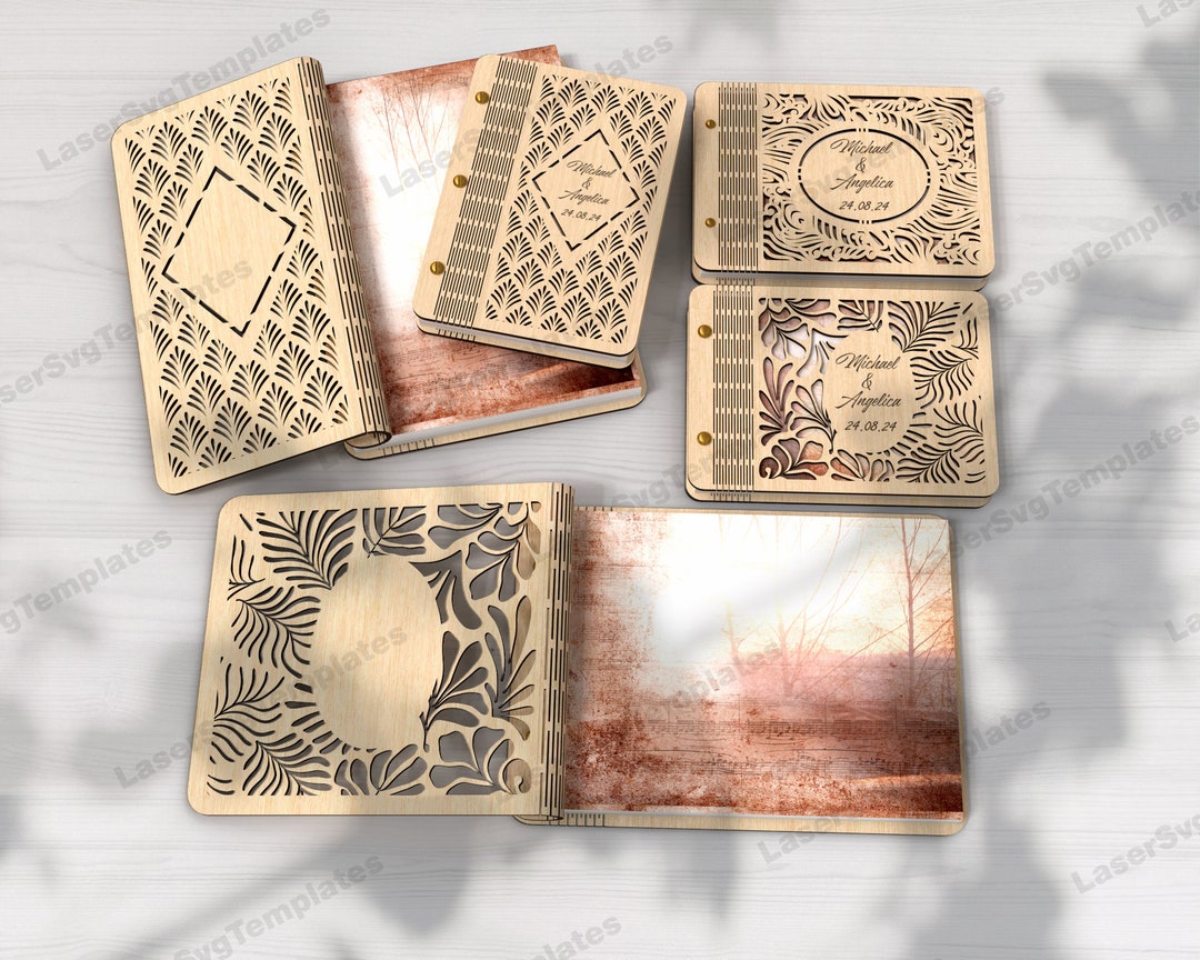 Wedding Guest Book Cover Laser Cut Svg File Glowforge Wooden Album ...