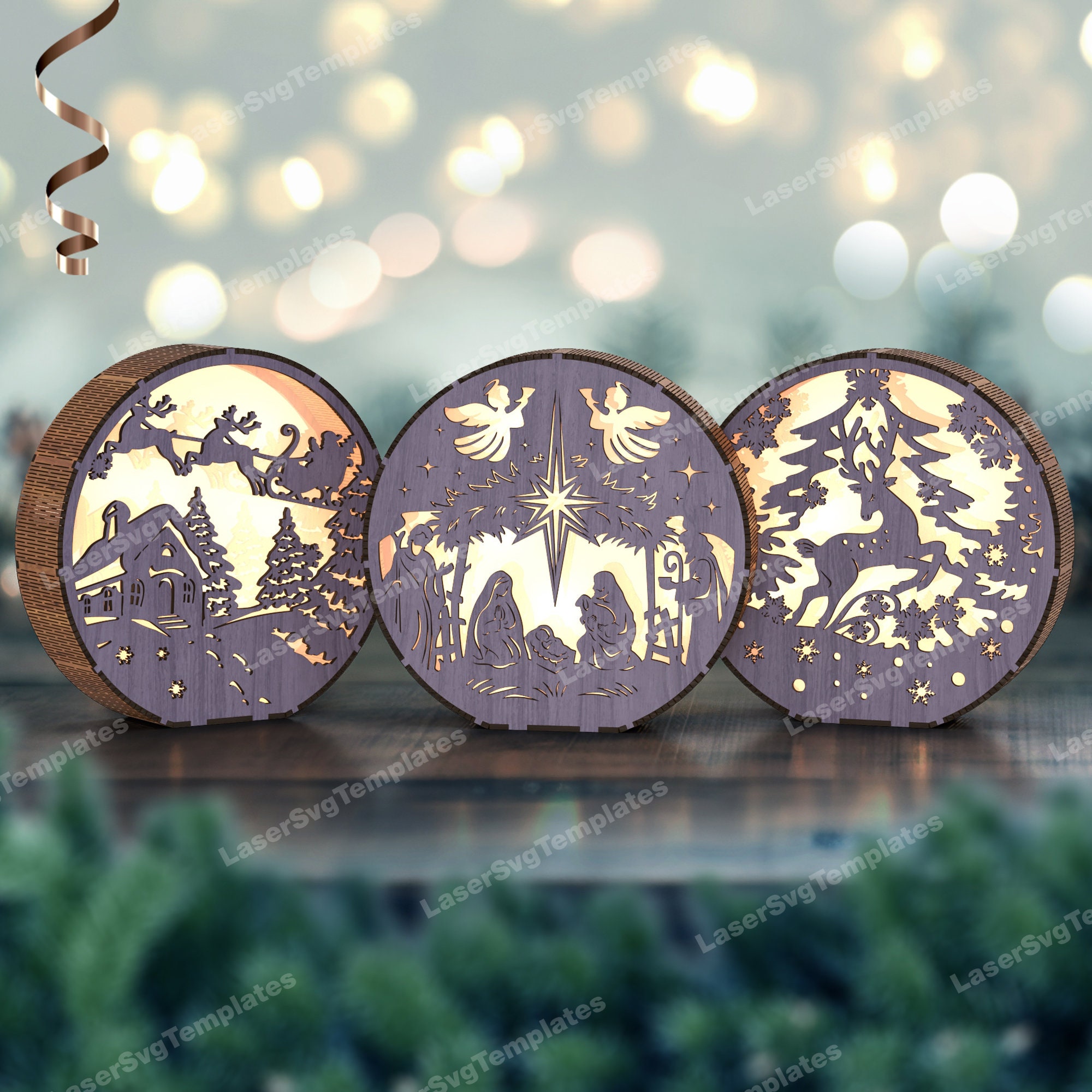 Christmas Santa Reindeer Table Lamp 3 Bundle Laser Cut Svg File ...