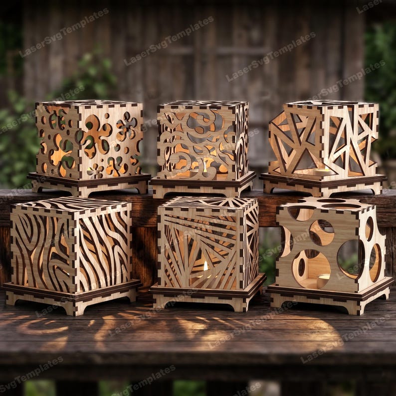 6 Tealight Candle Holder SVG Laser Cut Geometric Lantern - Etsy UK