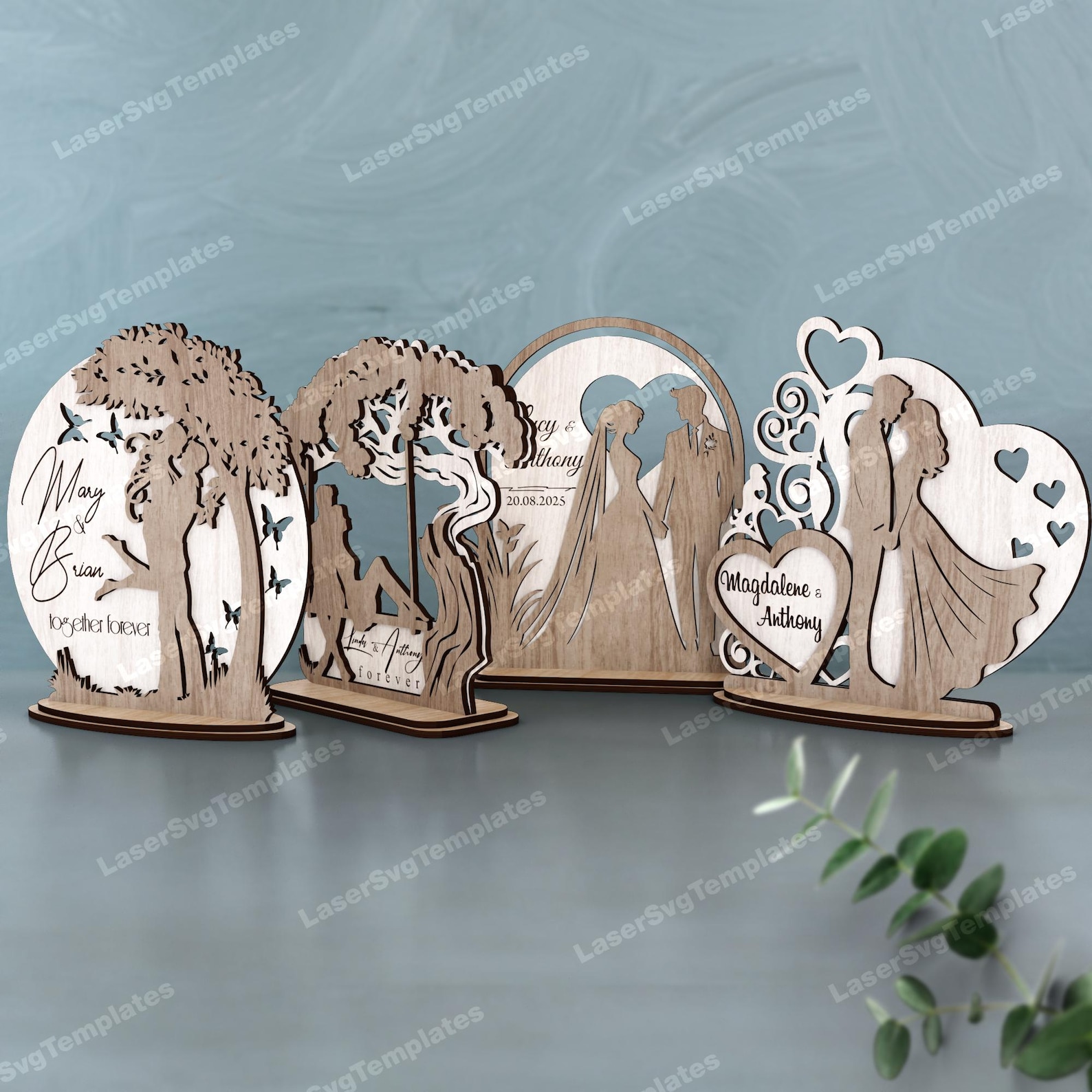 Laser Cut Wedding Romantic Couple Decoration Svg Template Glowforge ...