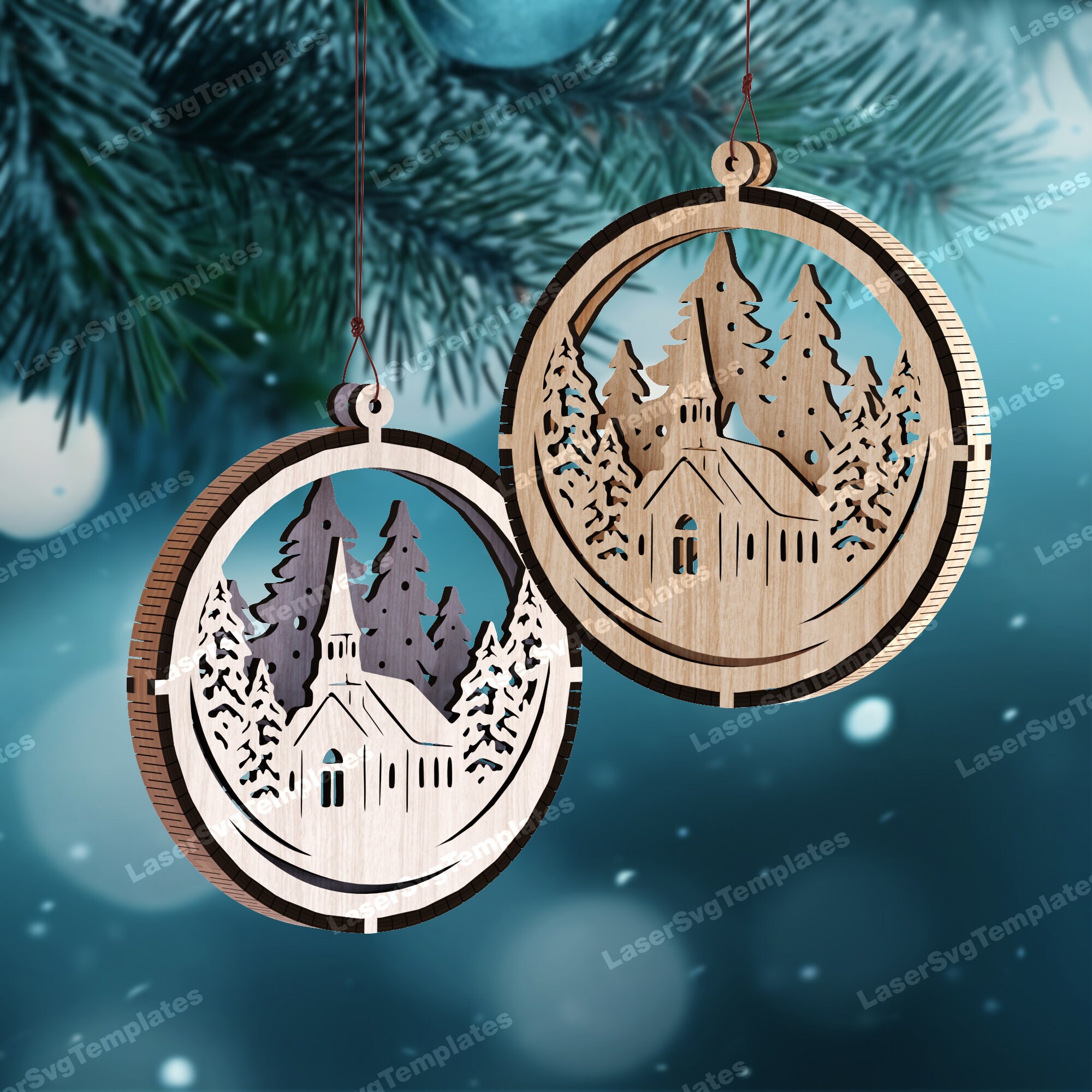 Laser Cut Christmas Round Tree Ornaments Svg File Glowforge Christmas ...