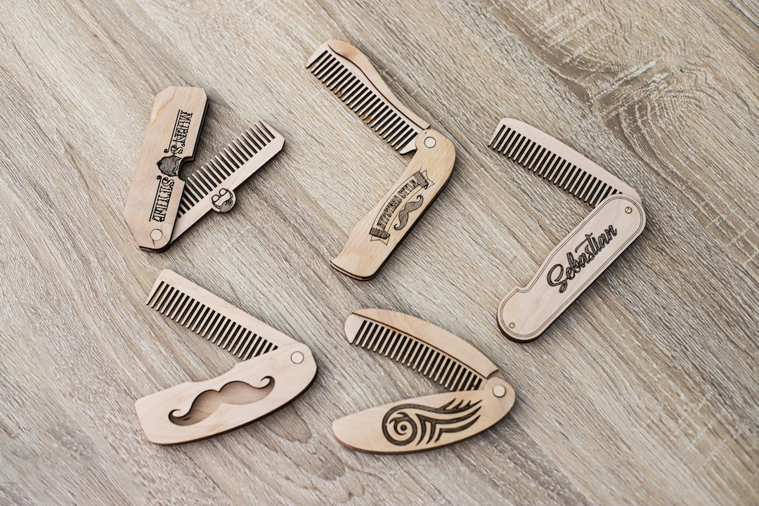Laser Cut Wooden Combs Svg Bundle Glowforge Beard Comb Set of 5 Svg ...