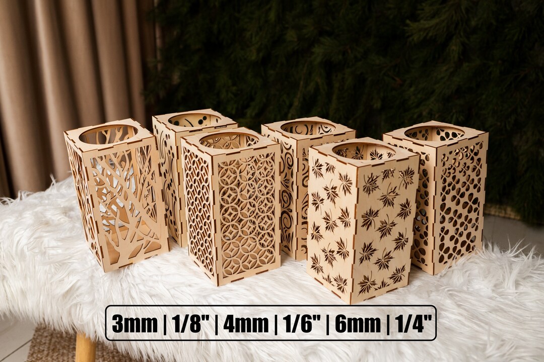 Laser Cut Candle Holder 6 Pattern Svg Template Glowforge Wooden Table ...