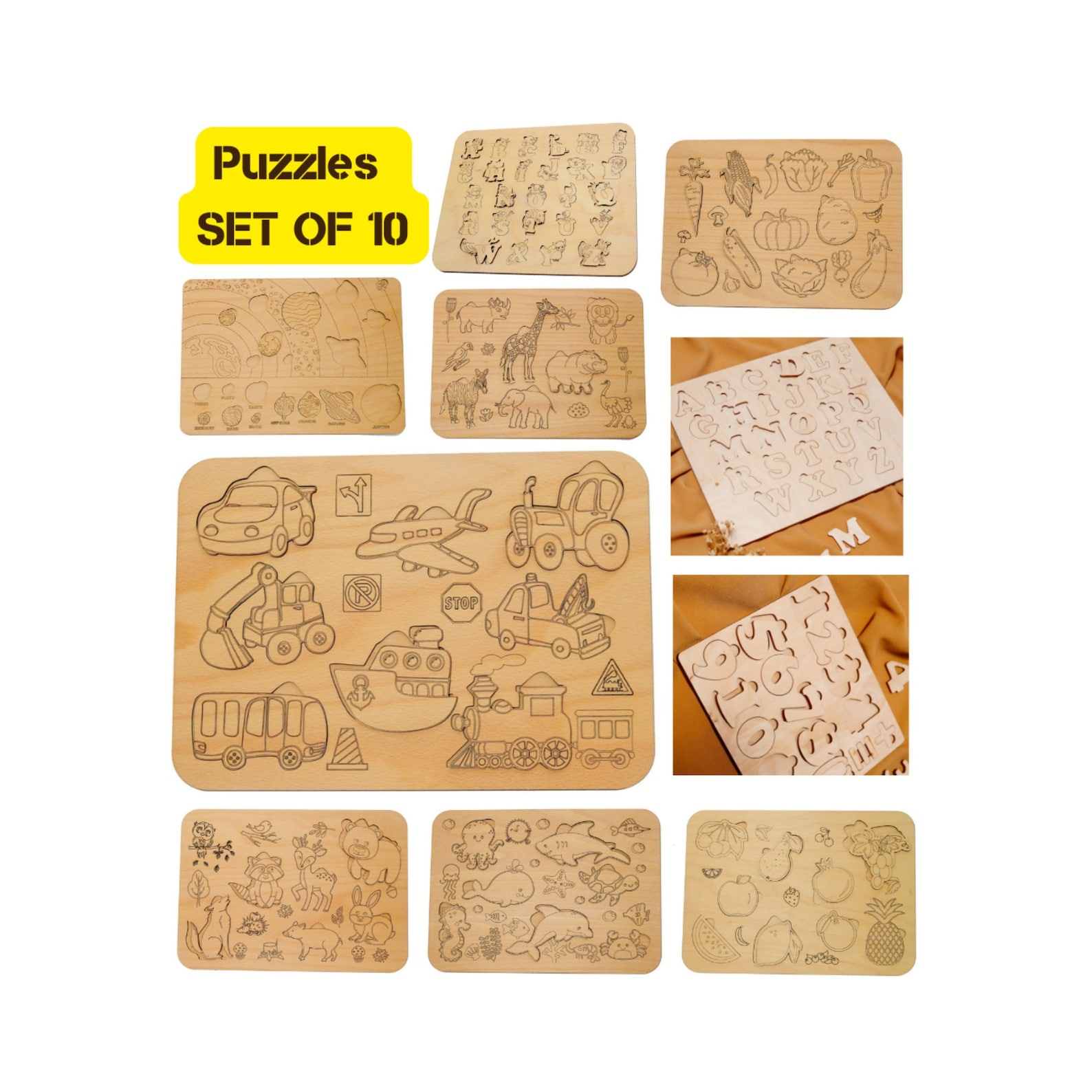 Laser Cut Educational Kids Puzzle Bundle Svg Template Glowforge Kids ...