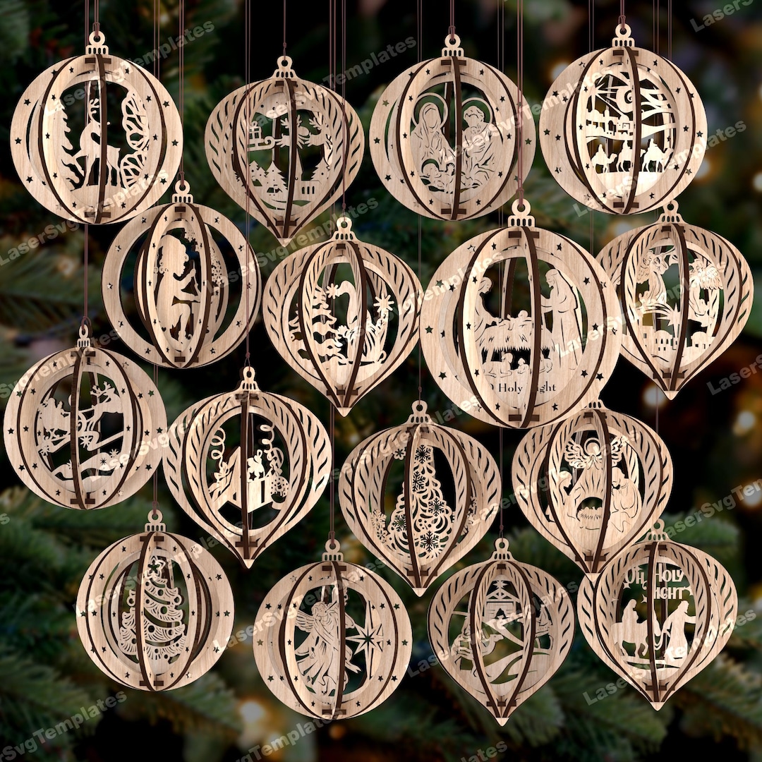 Christmas Ornaments 16 Bundle Laser Cut Svg File Glowforge 3D Christmas ...