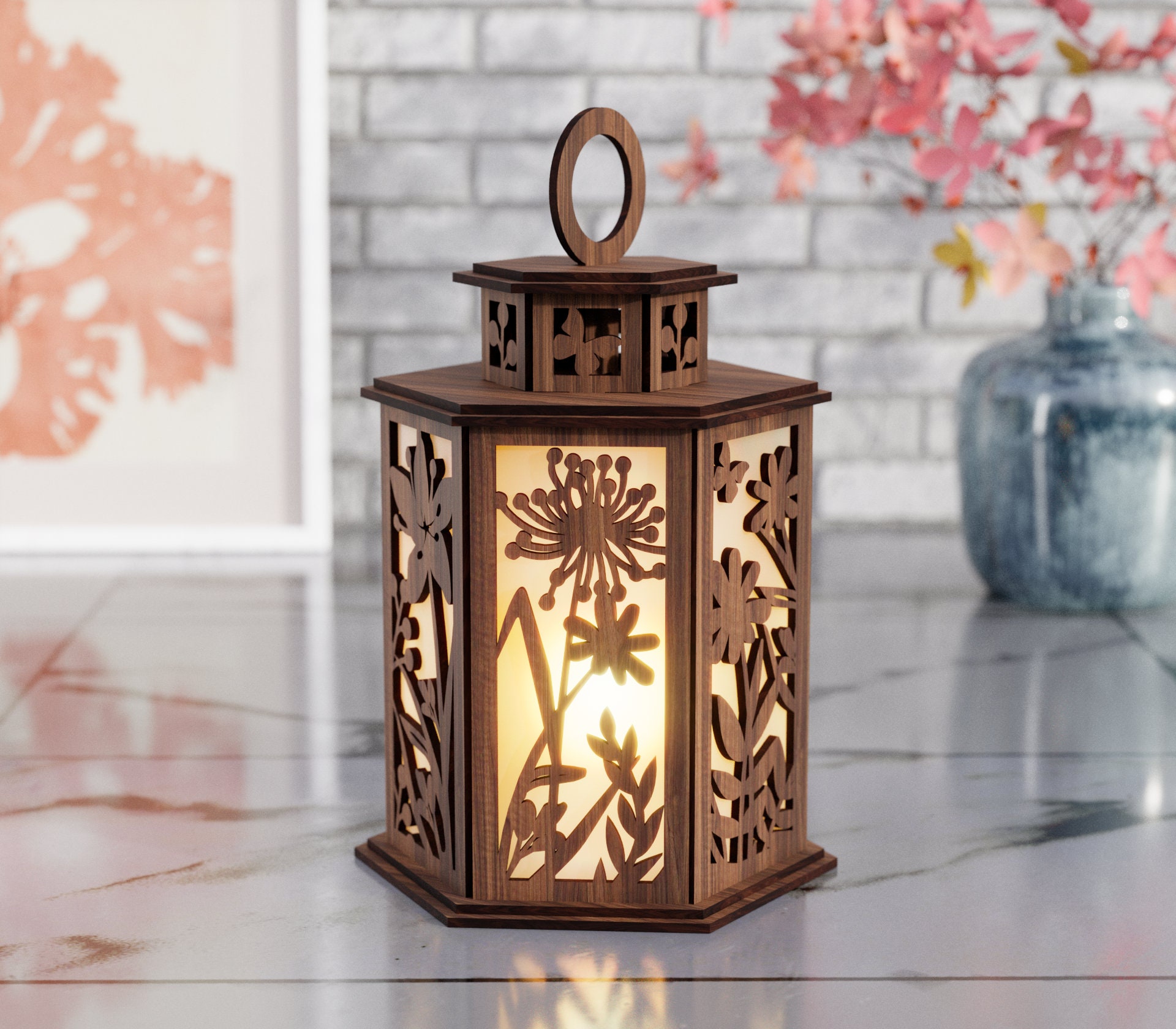 Laser Cut Flowers Lamp Light Night Svg Template Glowforge Wooden Summer ...