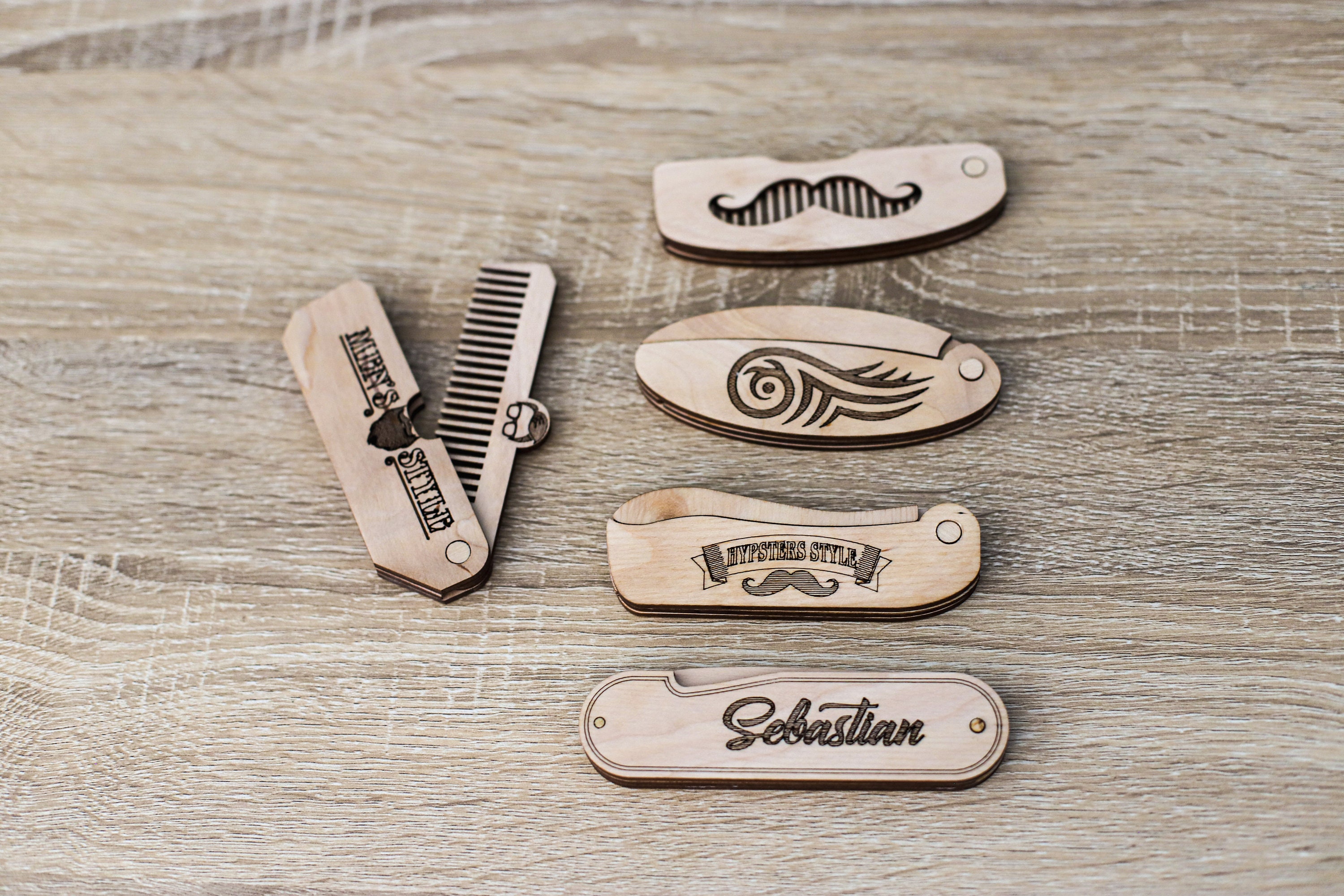 Laser Cut Wooden Combs Svg Bundle Glowforge Beard Comb Set of 5 Svg ...