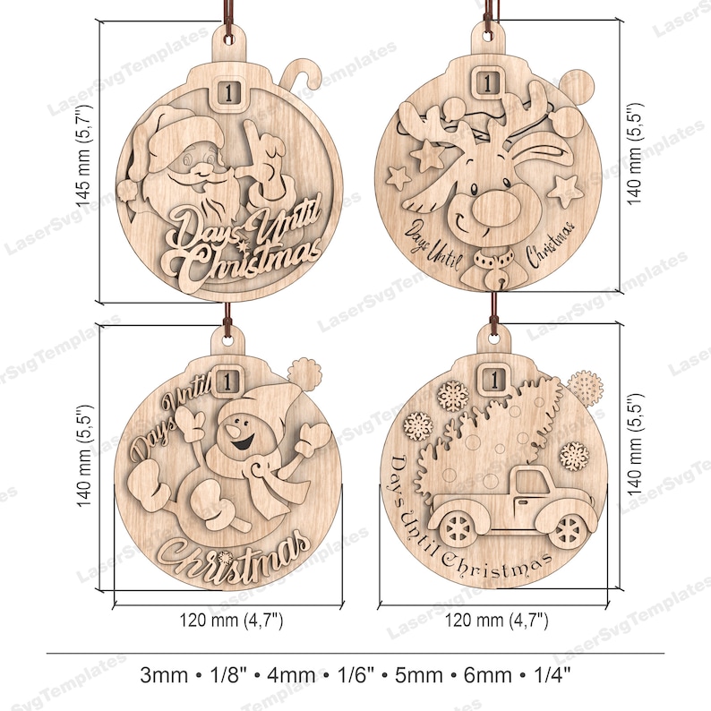 Christmas Santa Reindeer Countdown Calendar Ornament 4 Bundle Laser Cut ...