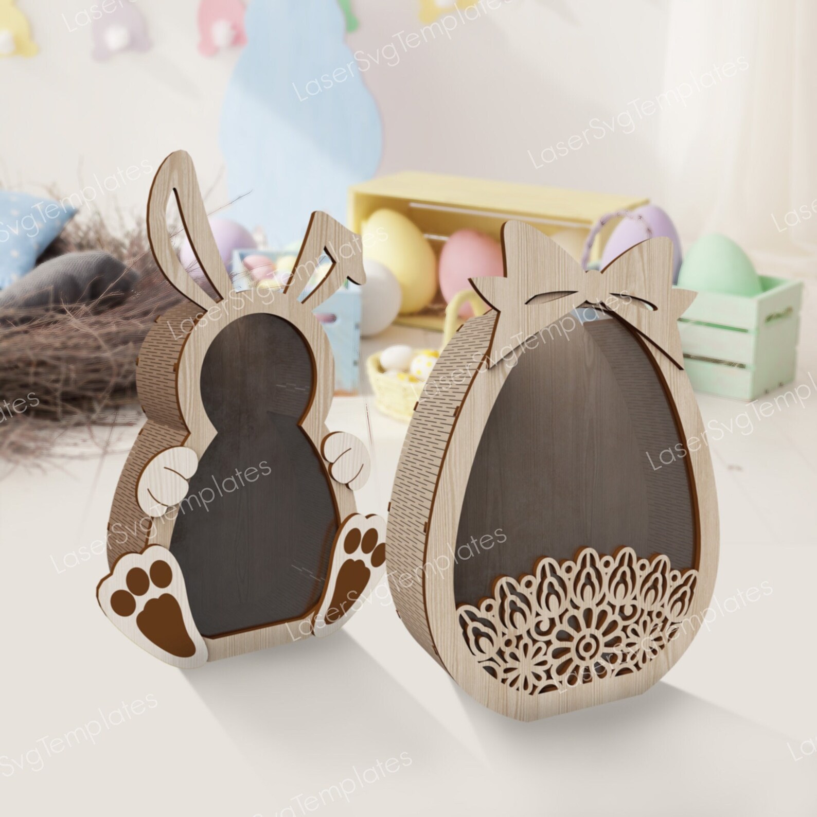 Laser Cut Easter Bunny Egg Box Basket Svg Template Glowforge Decorative ...