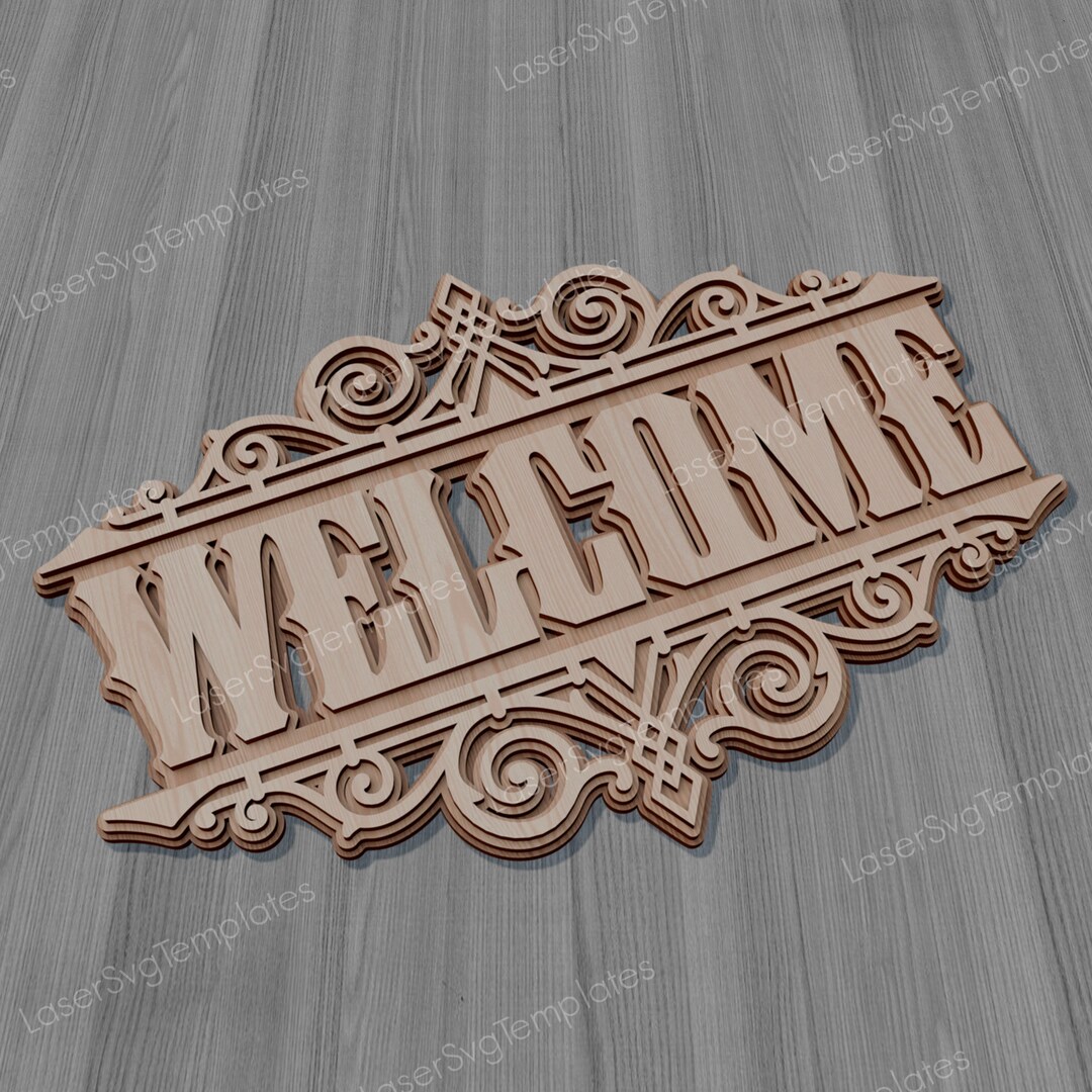 Multilayer Welcome Sign Door Hanger Laser Cut Svg File Glowforge 3D ...