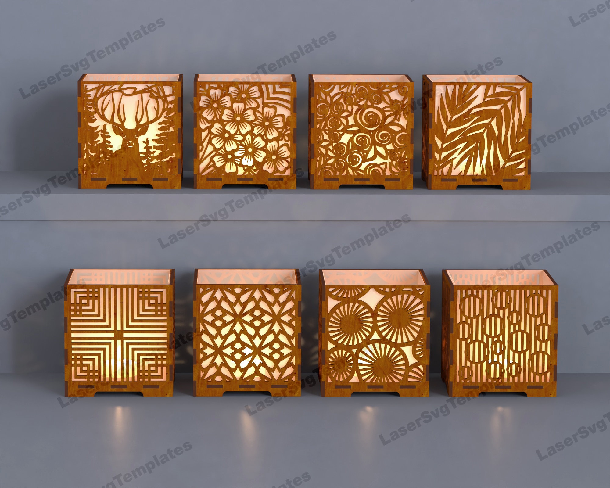 Laser Cut Candle Holder Bundle Svg Template Glowforge Table Lamp Cnc ...