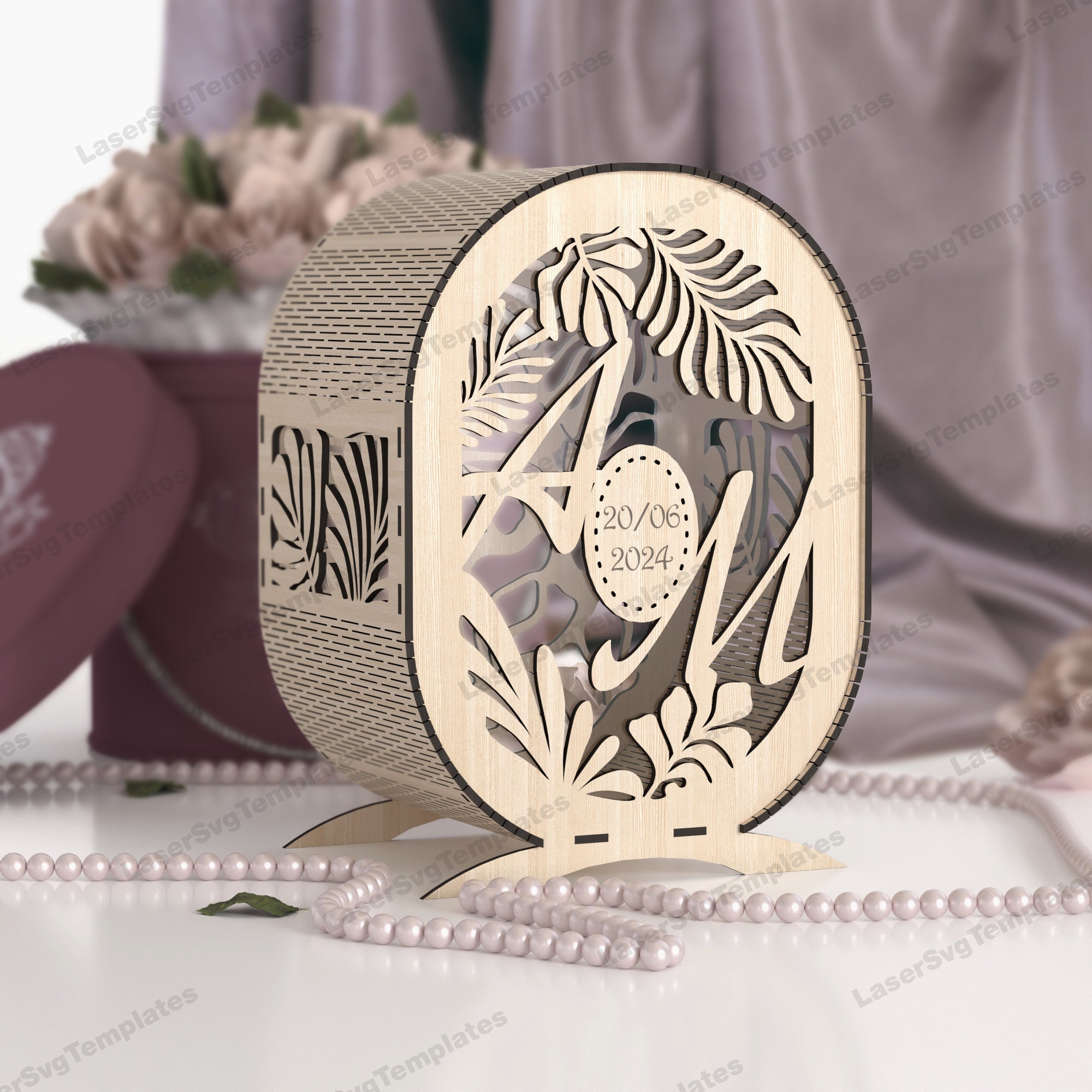 Wooden Oval Wedding Card Box Laser Cut Svg File Glowforge Wedding Money ...