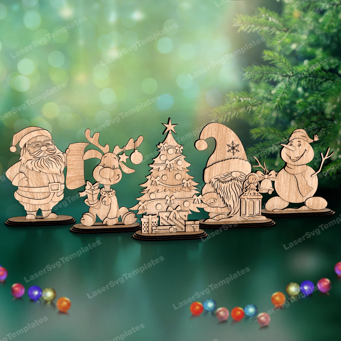 Laser Cut Christmas Standing Santa Reindeer Gnome Table Decoration Svg ...