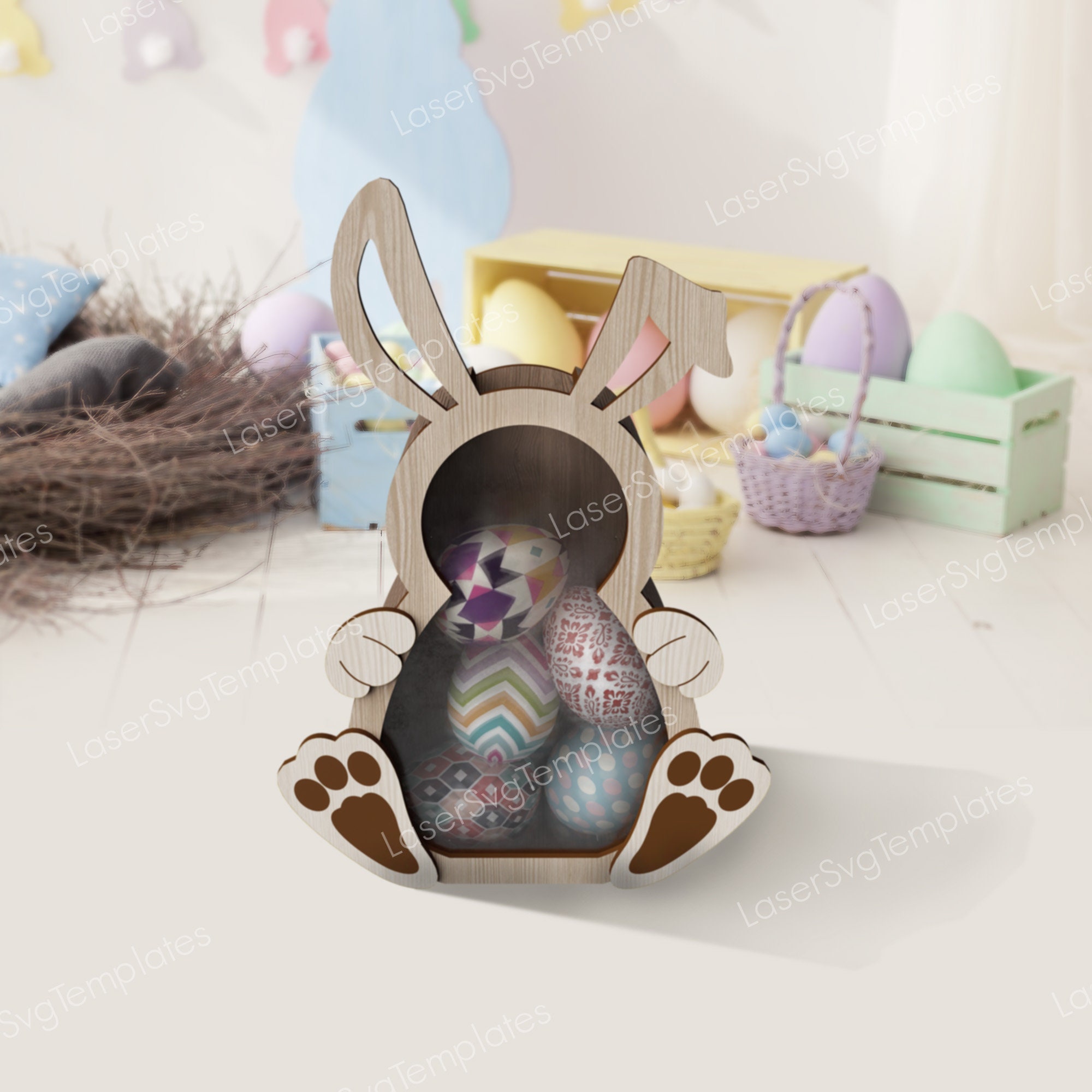 Laser Cut Easter Bunny Egg Box Basket Svg Template Glowforge Decorative ...