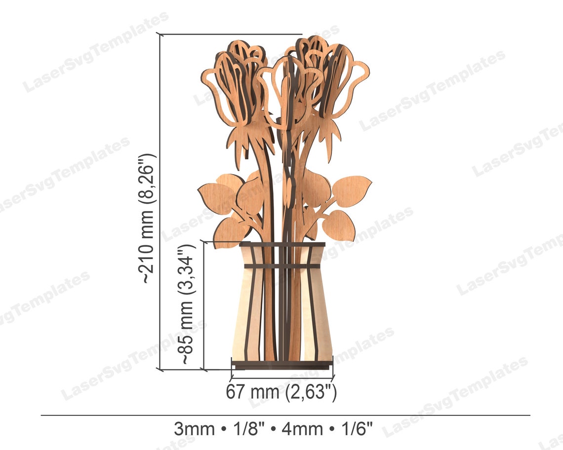 Laser Cut Rose Flowers Vase Table Decor Svg Template Glowforge Wooden ...