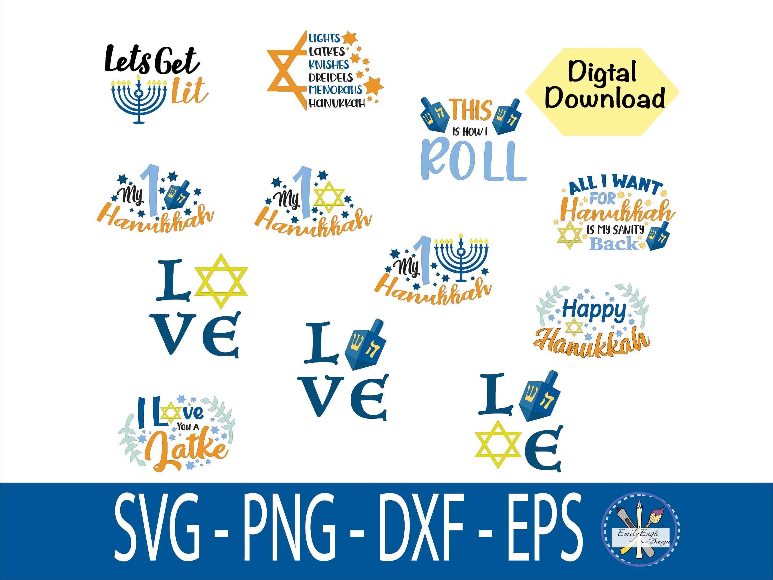 Hanukkah Svg Bundle, Menorah Svg, Dreidel Svg, Star of David Svg ...