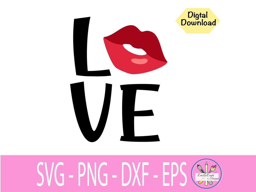Romantic Kiss Valentine SVG PNG DXF, Love Lips Design, Cute Valentine ...