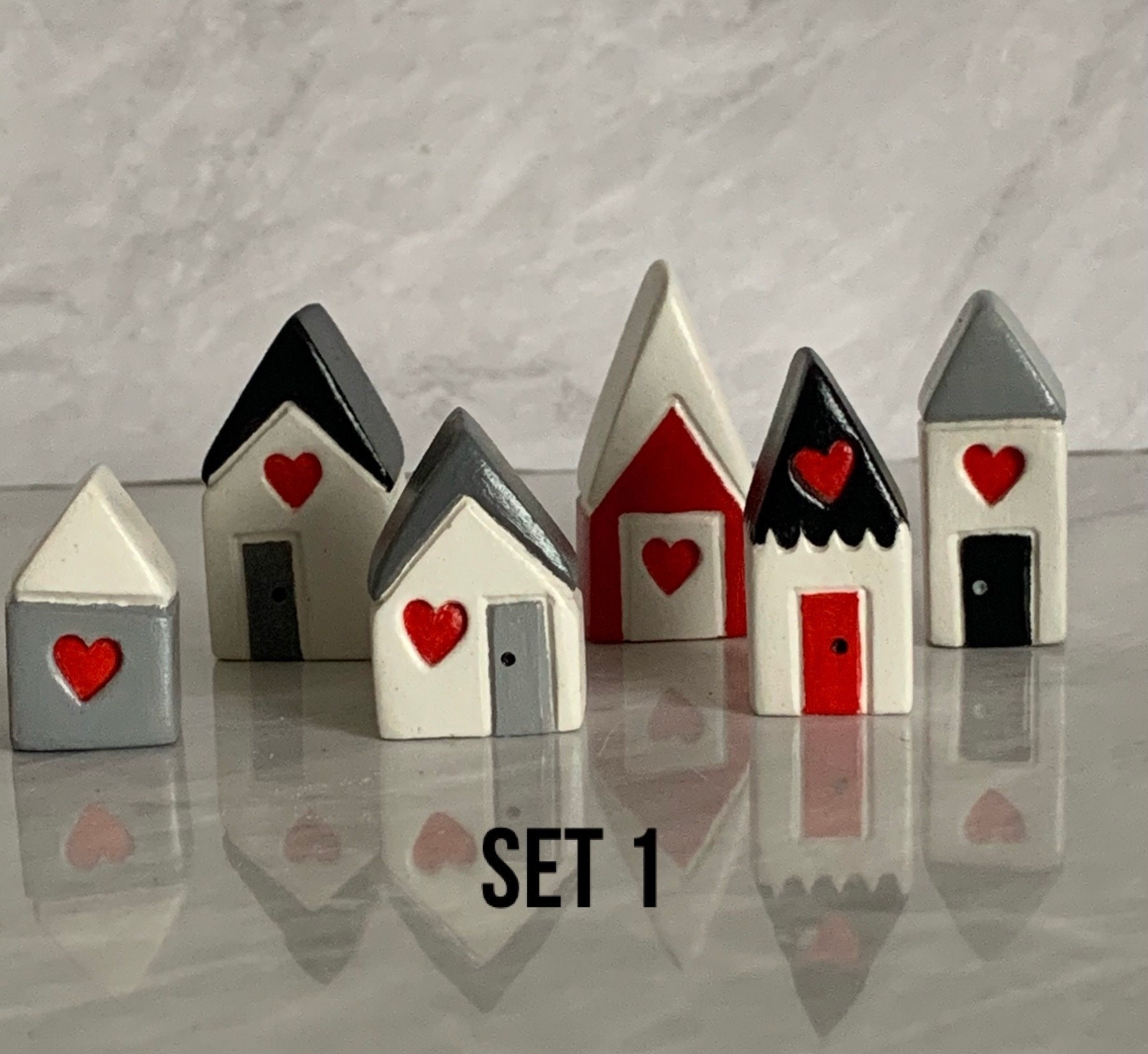Set of 6, Handmade Individual Mini Houses, Mini Individual Heart Houses ...