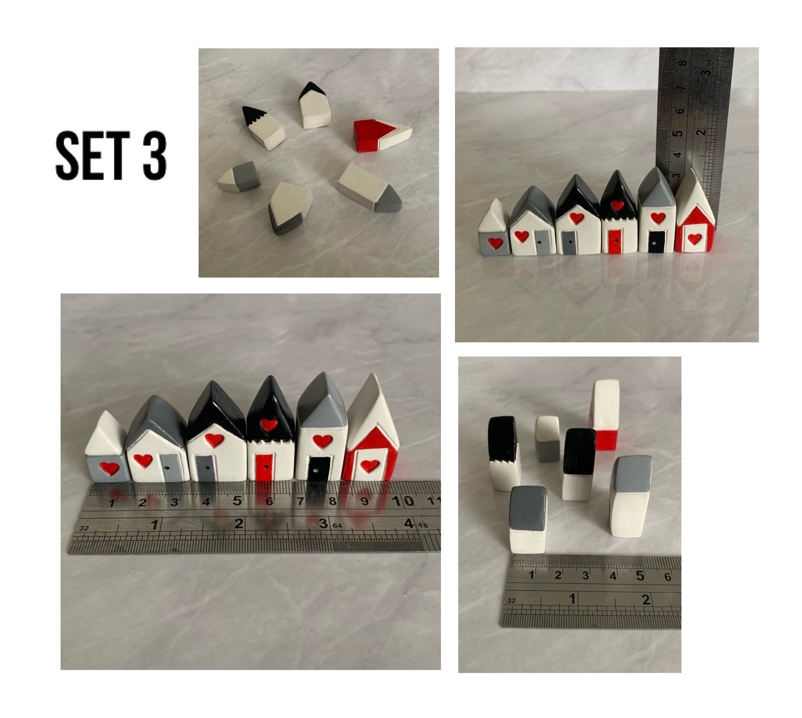 Set of 6, Handmade Individual Mini Houses, Mini Individual Heart Houses ...