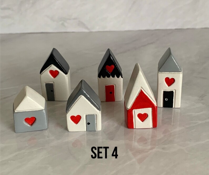 Set of 6, Handmade Individual Mini Houses, Mini Individual Heart Houses ...
