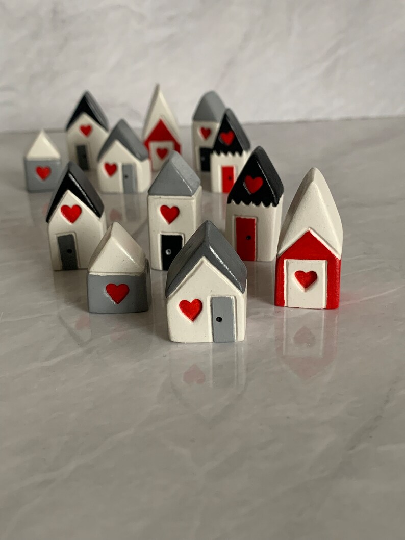 Set of 6, Handmade Individual Mini Houses, Mini Individual Heart Houses ...