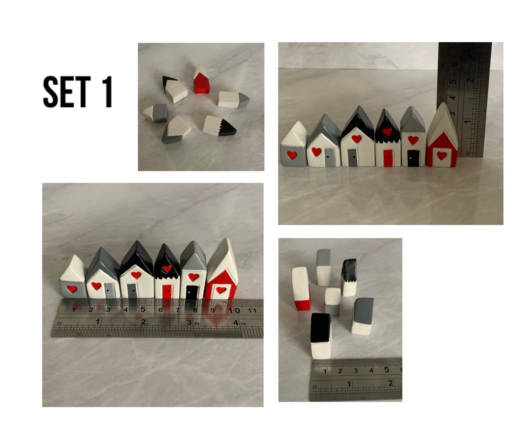 Set of 6, Handmade Individual Mini Houses, Mini Individual Heart Houses ...
