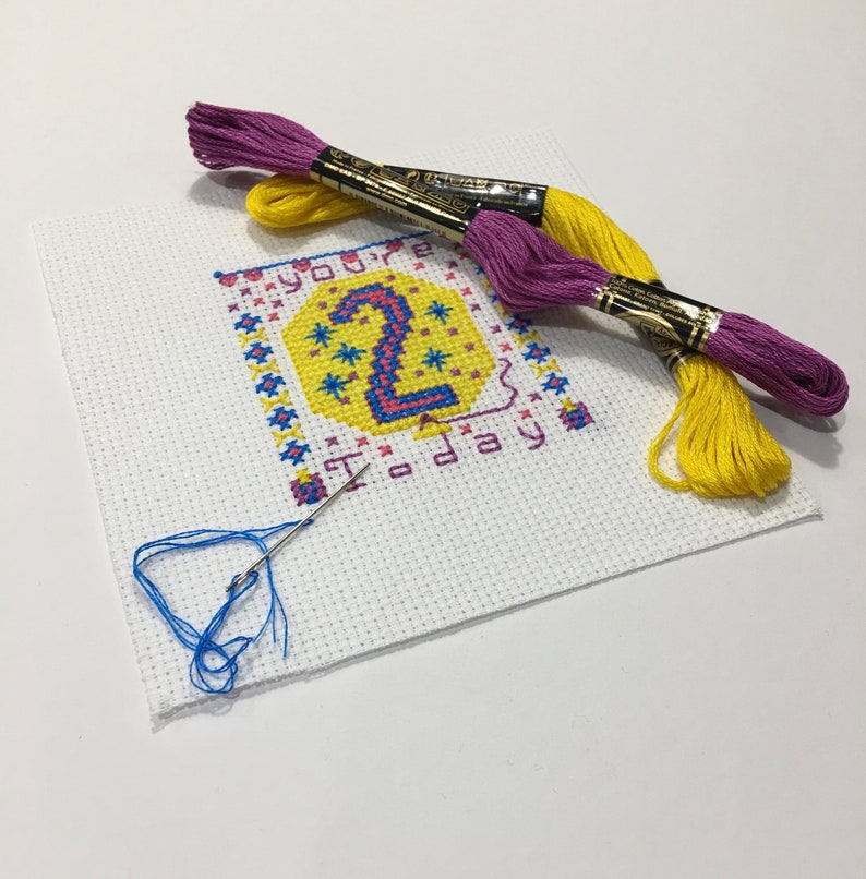 Two Today Birthday Cross Stitch Pattern - Yellow Balloon (digital PDF ...