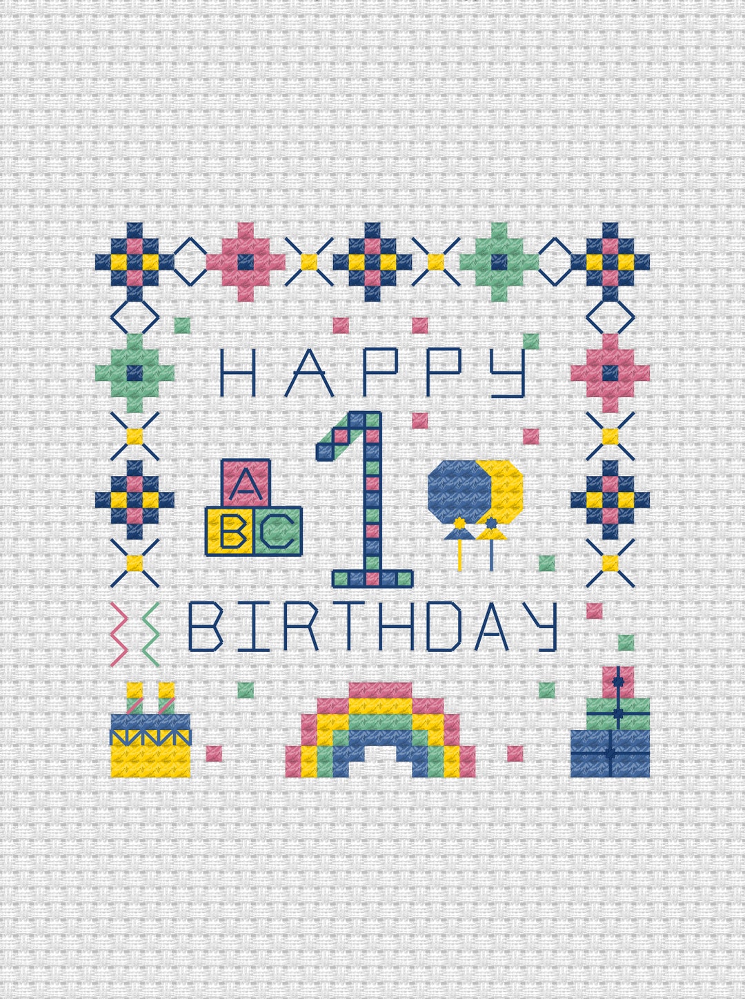 Happy 1st Birthday Cross Stitch Digital Pattern PDF - Digital Chart ...
