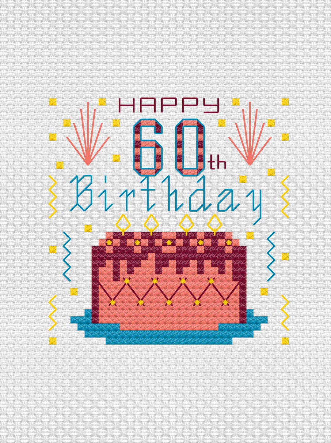 Happy 60th Birthday Cross Stitch Card - 60th Birthday Cake - PDF ...