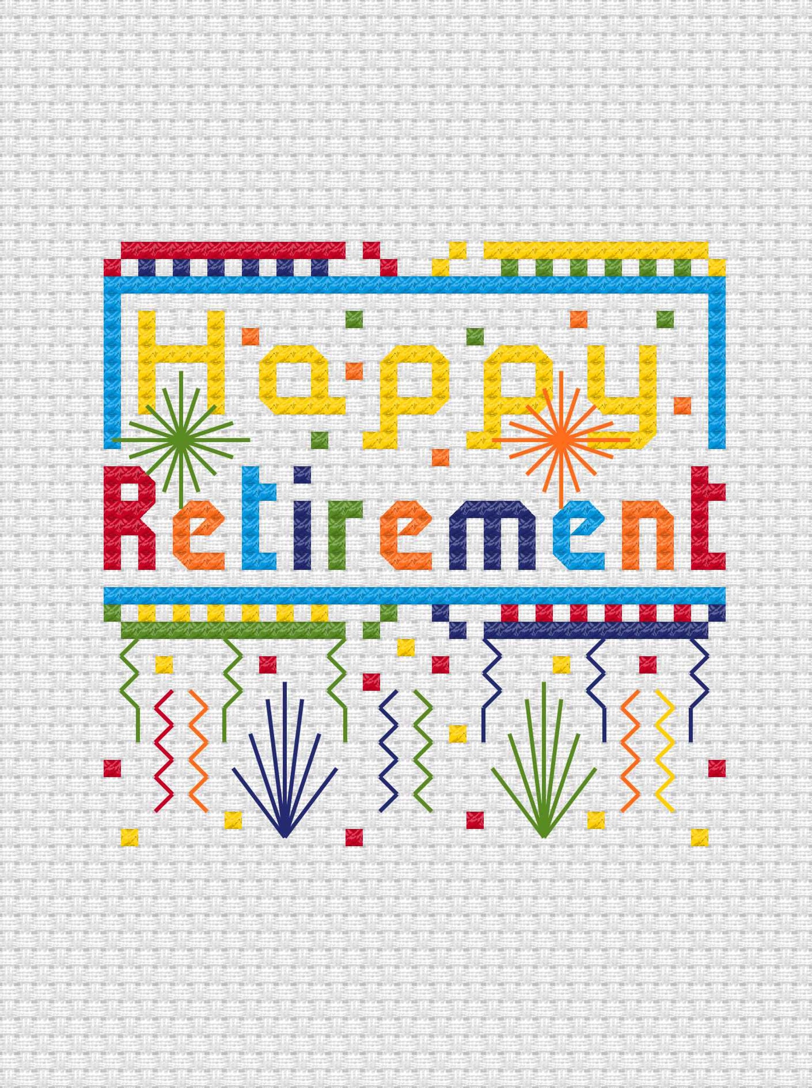 Happy Retirement Simple Cross Stitch Card Pattern PDF - Instant Digital ...