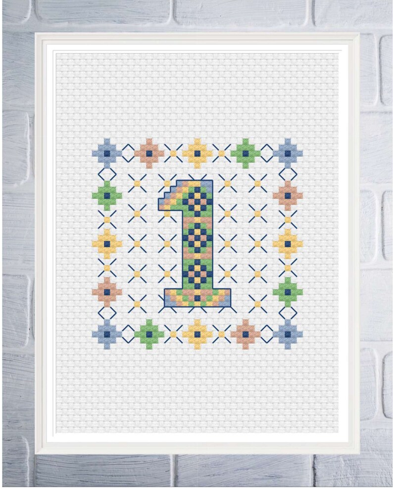 1st Birthday Cross Stitch Pattern - Number One Nursery Chart (digital ...