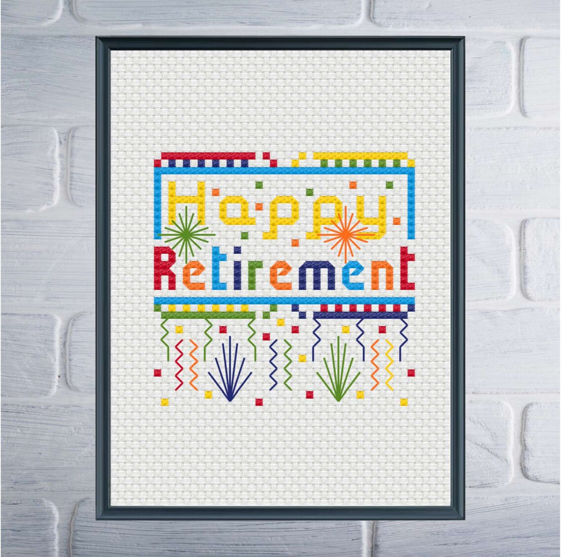 Happy Retirement Simple Cross Stitch Card Pattern PDF - Instant Digital ...