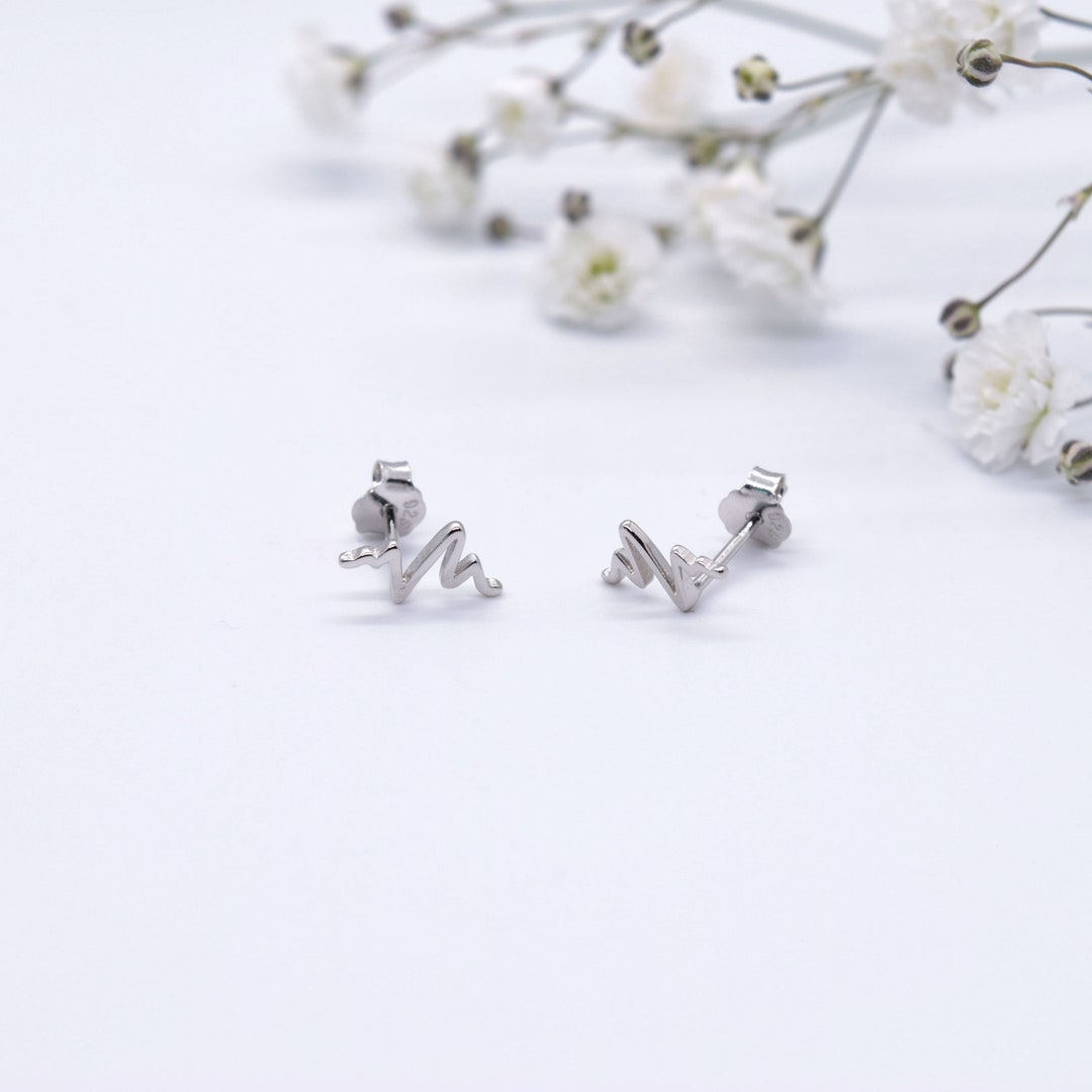 Heartbeat Minimalist Stud Earrings * Sterling Silver Beat, Pulse, Life ...