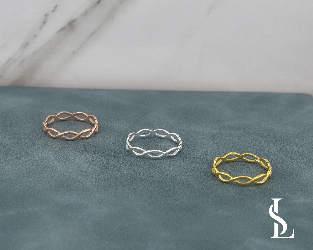 Stackable Braided Sterling Silver Ring for Women, Dainty Stacking Bands ...