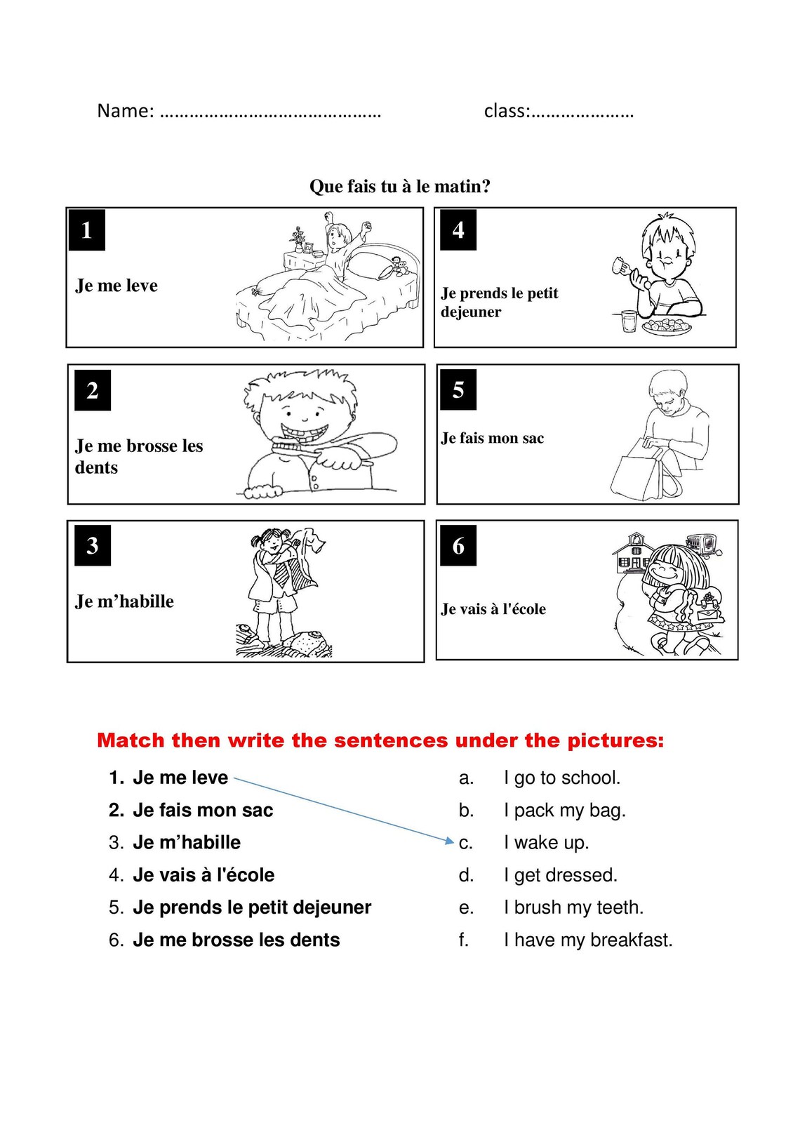 French Worksheet Daily Routine Que fais tu | Etsy