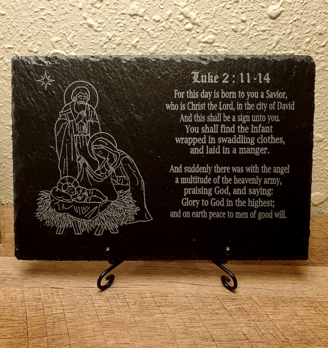 Slate Nativity Scene: Christmas Carol and Scripture Verse Decor, Away ...
