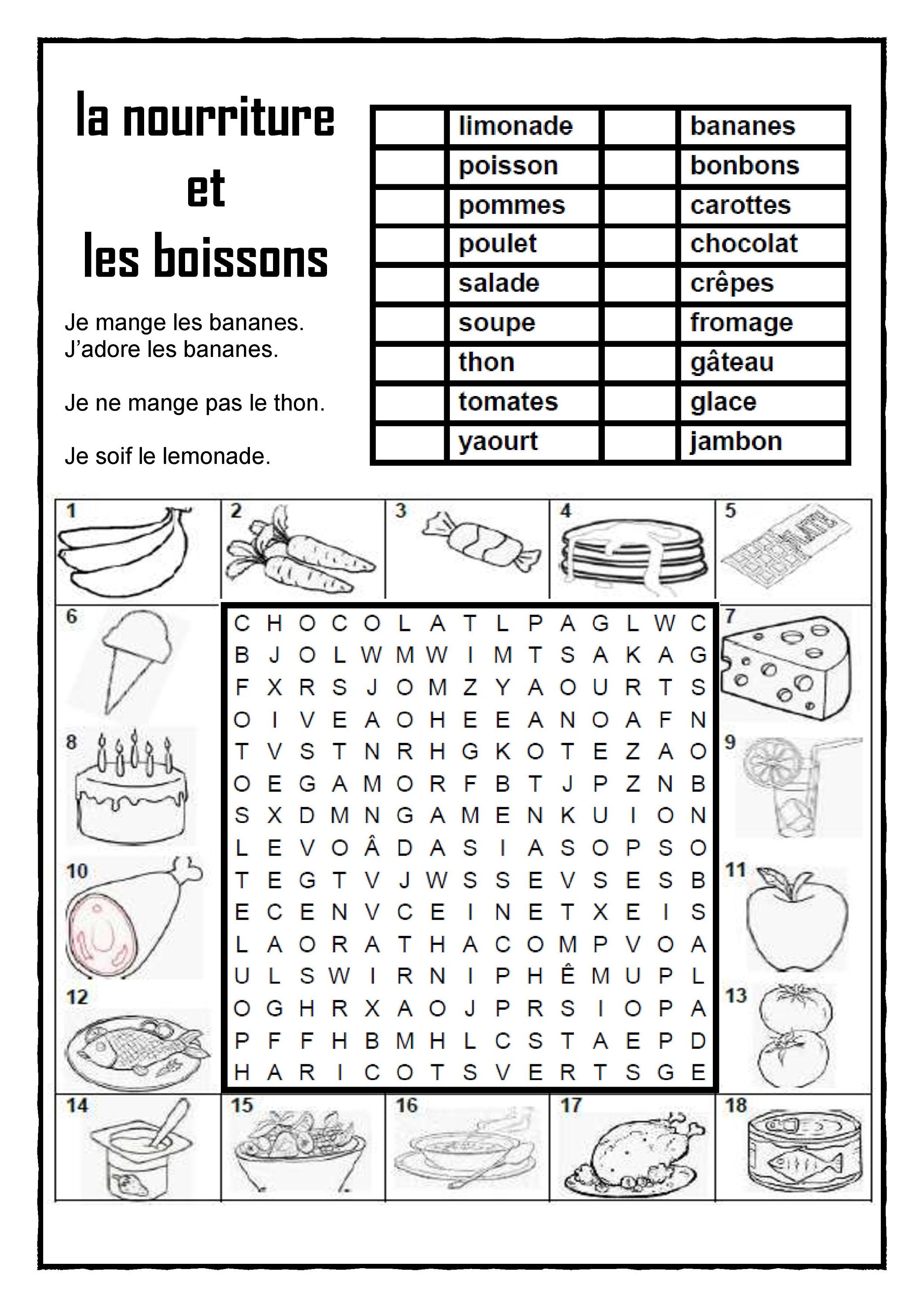 French Worksheet printable Food & Drink La Nourriture et | Etsy