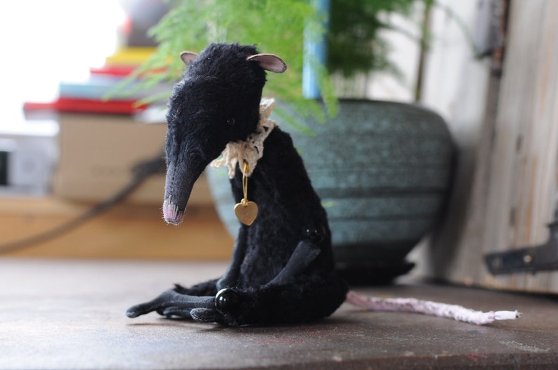 Poseable Black Rat Art Doll: Creepy Miniature With Crocheted Hat - Etsy