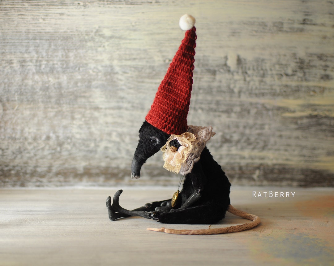 Poseable Black Rat Art Doll: Creepy Miniature With Crocheted Hat - Etsy
