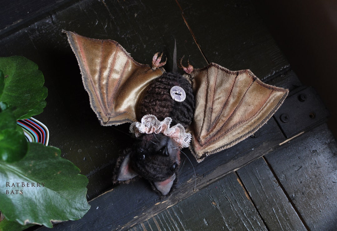 Halloween Bat, Stuffed Plush Bat Toy by Ratberry, Cute Brown Curly Bat ...