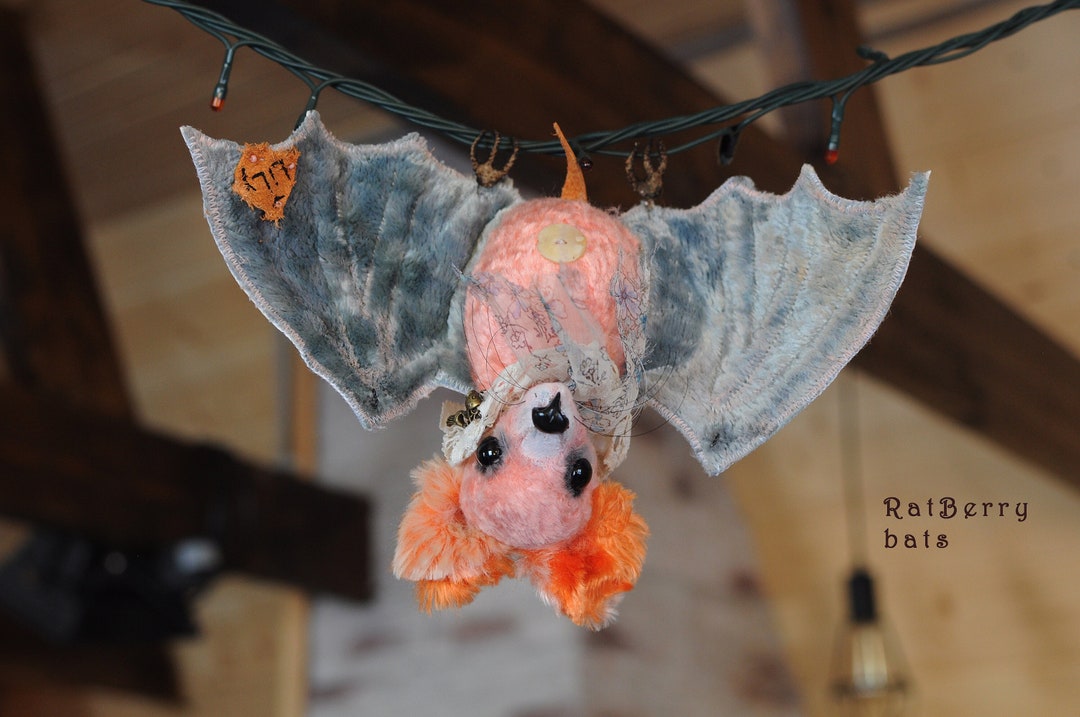 Halloween Bat, Stuffed Plush Bat Toy by Ratberry, Cute Orange-blue ...