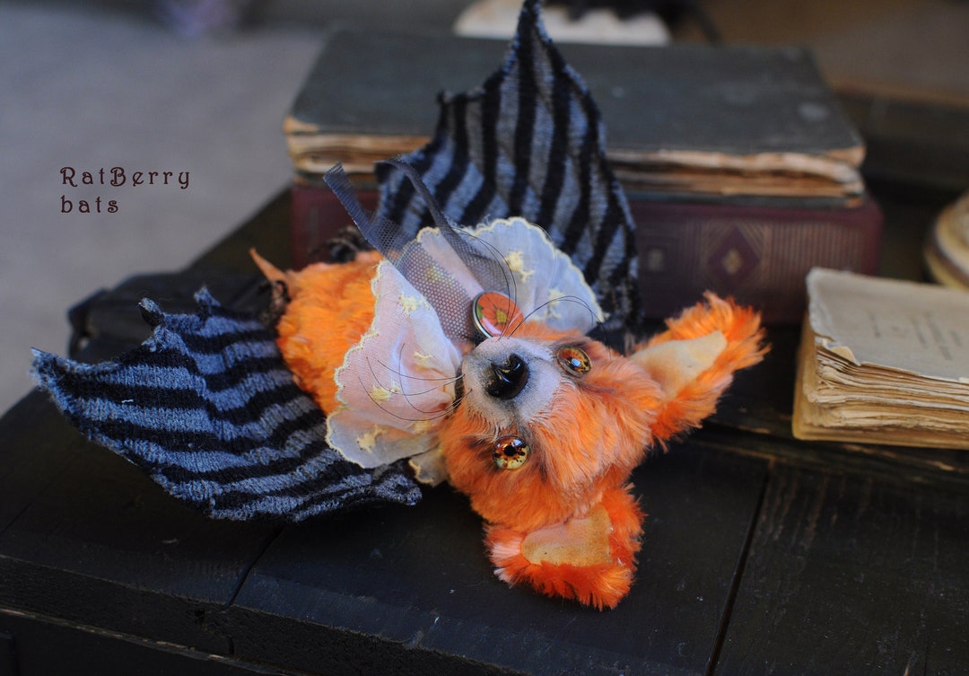 Halloween Bat, Stuffed Plush Bat Toy by Ratberry, Cute Orange Plushie ...