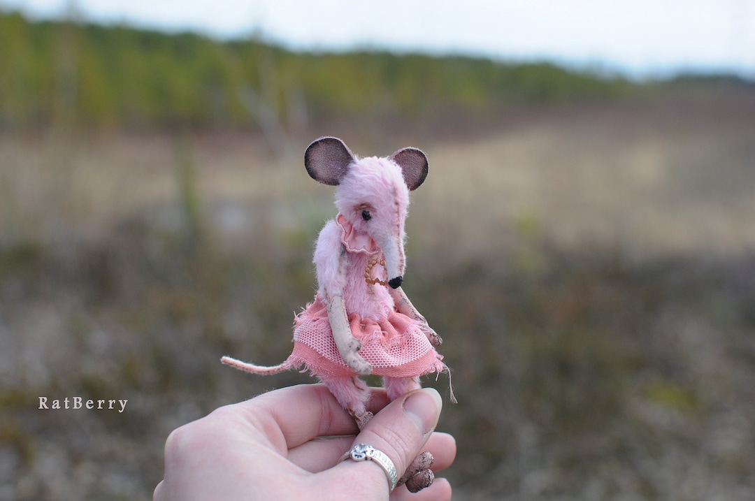 TINY Pink Girl Rat in a Tutu, Small Dollhouse Miniature Mouse in Dress ...